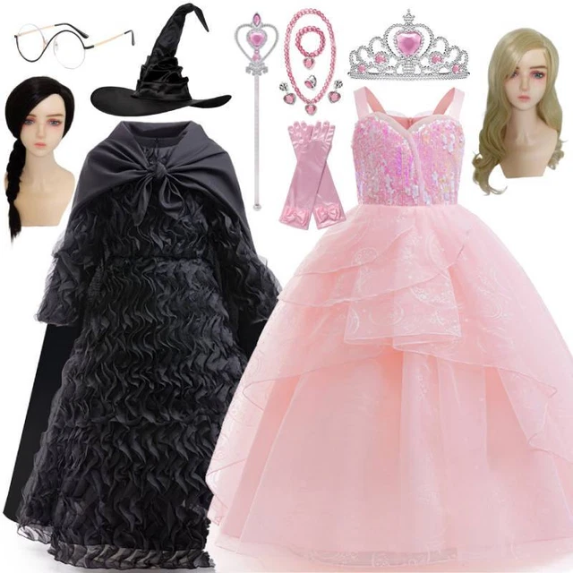 KIDS WICKED GLINDA Elphaba Cosplay Costume Glinda Pink Princess Dress ...