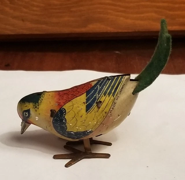 VINTAGE TIN LITHO lithograph wind up Hopping bird pre-WWII Japan works ...