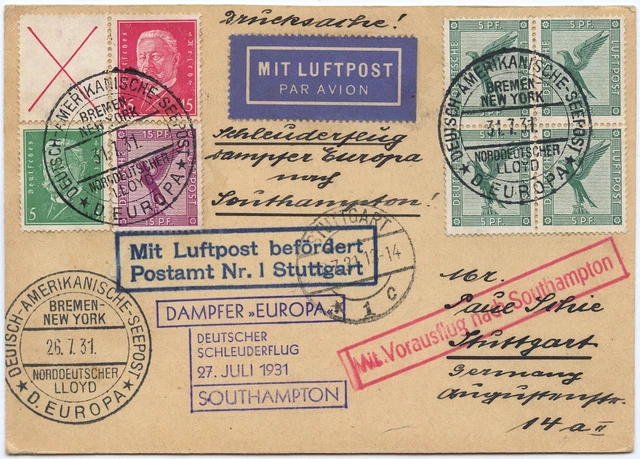 KATAPULT 1931 DT. Reich Seepostaufgabe 26.7. + 31.7. PK Catapult H 60 c ...