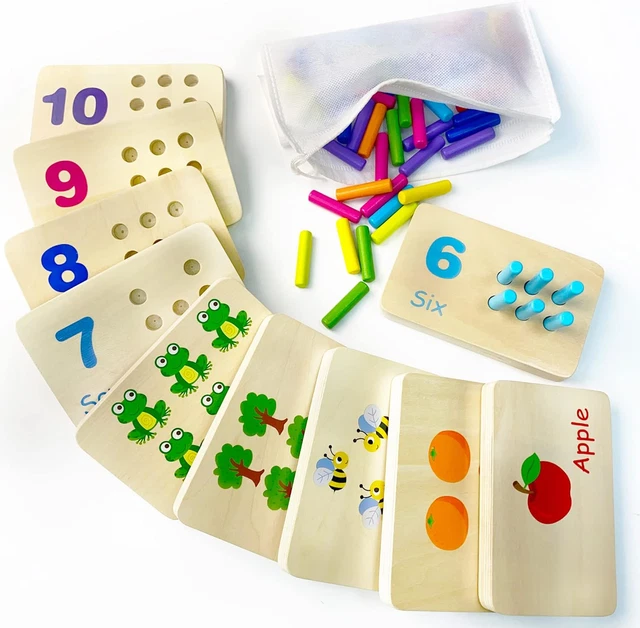 WOODEN NUMBER COUNTING Peg Board, Montessori Kids Math counters ...