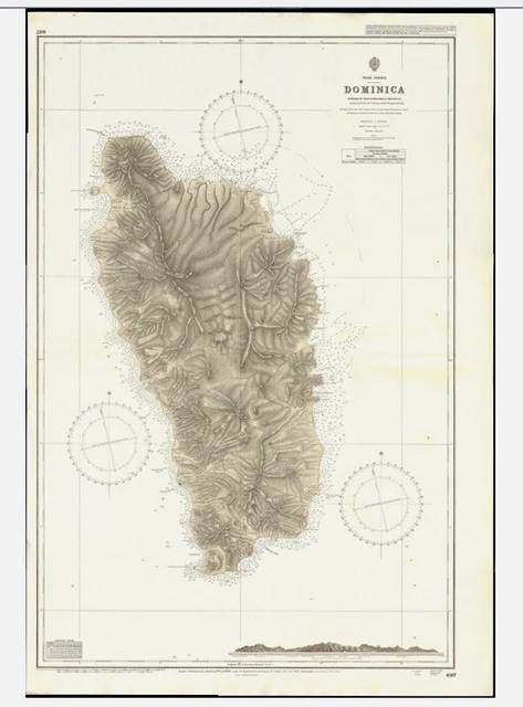 VINTAGE ADMIRALTY CHART. No. 697. DOMINICA. WEST INDIES. 1914. Edition ...