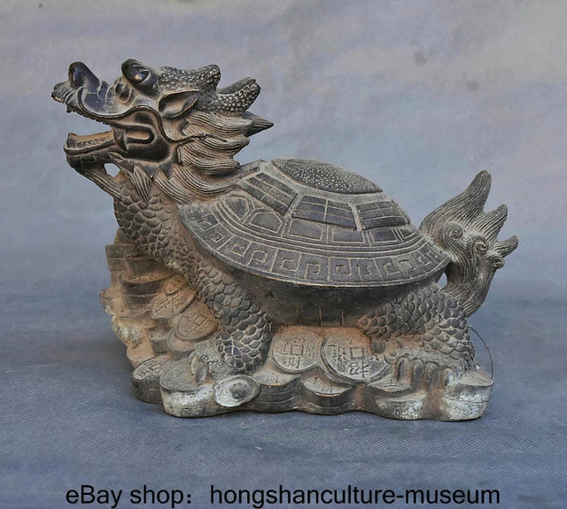 10 & ANCIENT China Bronze Fengshui Animal Dragon Turtle Tortoise Wealth ...