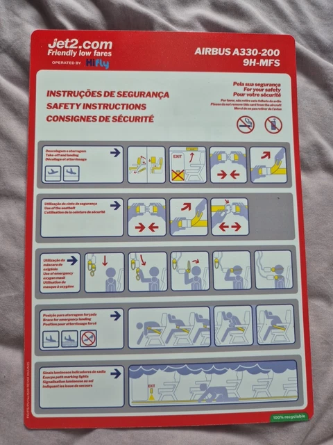 JET2 HIFLY AIRBUS A330-200 9H-MFS Safety Card £21.48 - PicClick UK