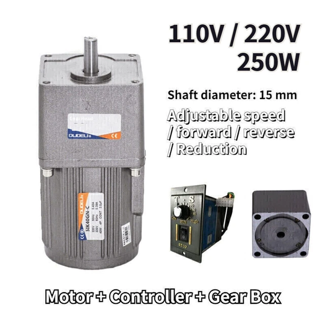 250W SPEED REVERSIBLE Variable AC Gear Electric Motor 110V 5-470 RPM ...