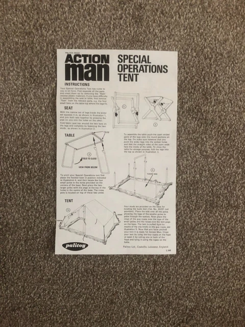 VINTAGE ACTION MAN Palitoy Special Operations Tent Instruction Sheet £6 ...