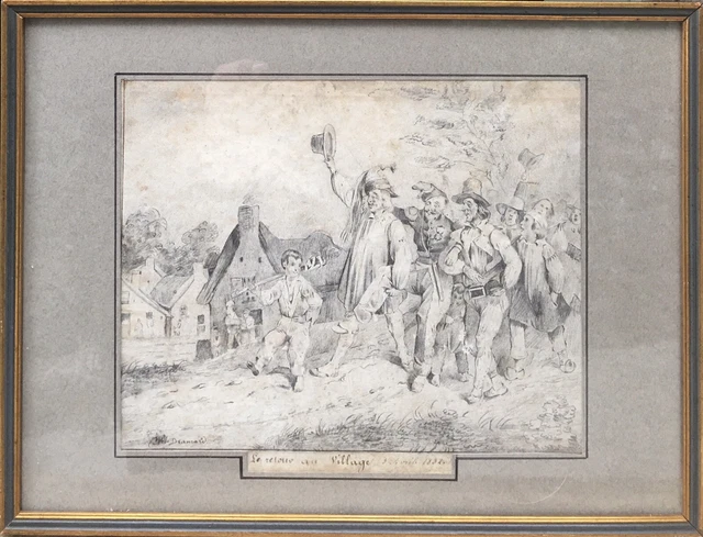 DESSIN ANCIEN 19ÈM XIXèm Dramard Scène de genre Personnages Réalisme ...