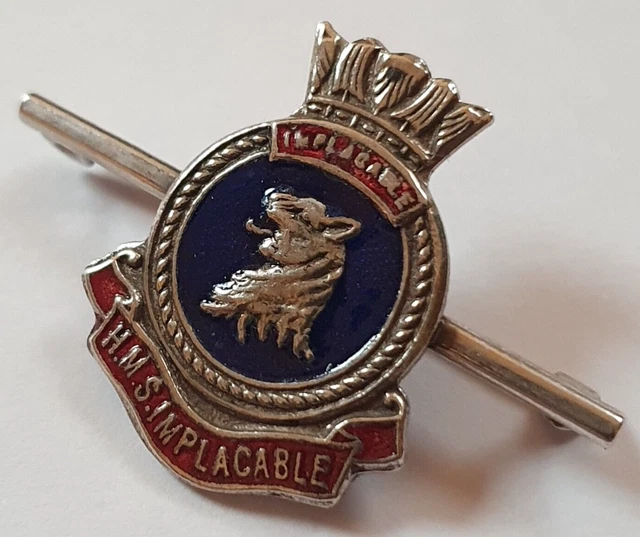 ROYAL NAVY HMS IMPLACABLE Enamel Sweetheart Bar Brooch Badge - WW2 Home ...