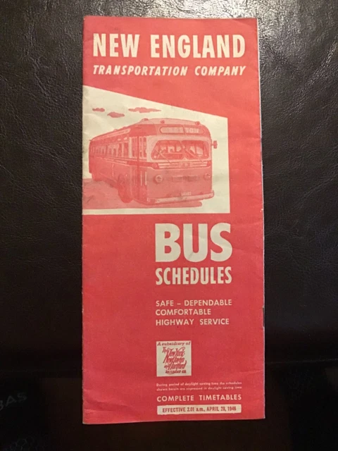 VINTAGE 1946 NEW England Transportation Company Bus Schedules Brochure ...