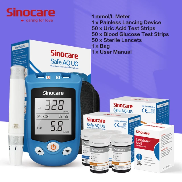 DUAL-FUNCTION URIC ACID Monitor & Glucose Monitor 50+50 Test Strip High ...