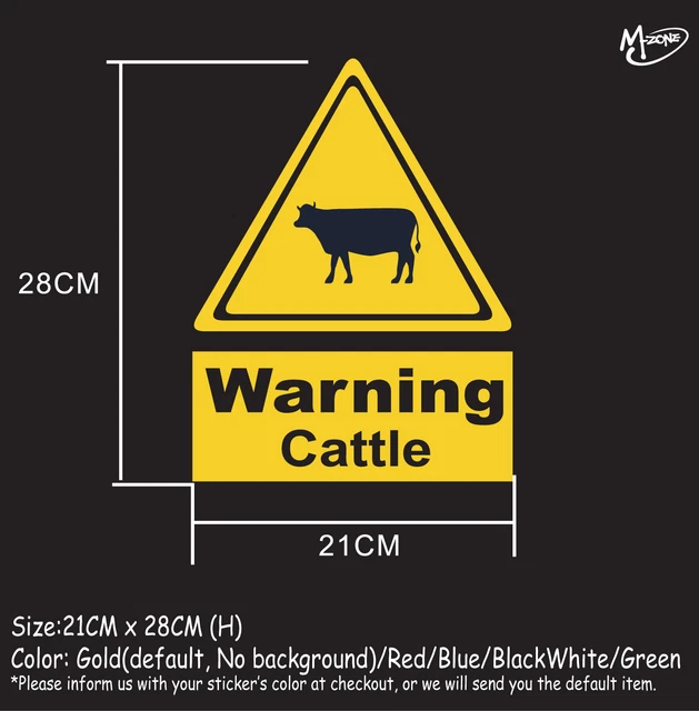 CATTLE WARNING SIGN stickers reflective countryside farm animal decal ...