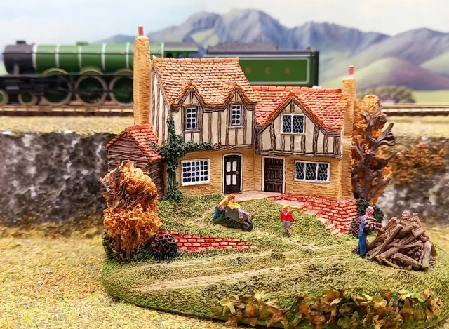 HO SCALE GAUGE Model Village Railway River Bridge Diorama Scene Layout ...