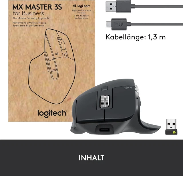 LOGITECH MX MASTER 3S for Business, Wireless Mouse with Quiet Clicks ...