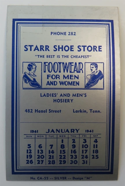 VINTAGE 1941 SALESMAN Sample Shoe Store Calendar Card (Inv36007) $4.95 ...