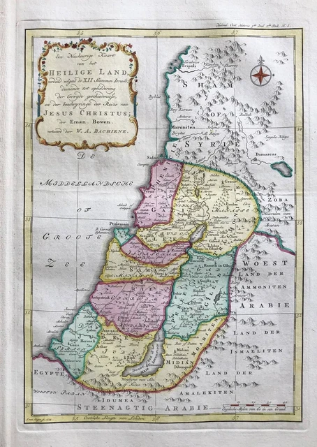 HOLY COUNTRY ISRAEL Palestine Map Card Bachiene Copperplate Engraving ...