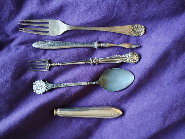 VINTAGE ANTIQUE SOLID Silver Teaspoon Forks Ect Job Lot £5.00 - PicClick UK