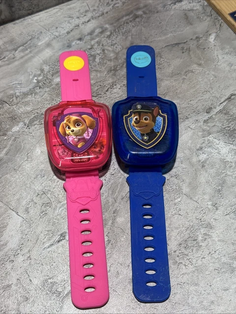 VTECH PAW PATROL Chase And Skye Pink + Blue Kids Learning Watch Spin ...