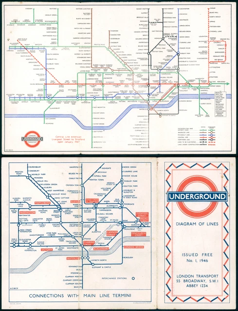 1946 EARLY ORIGINAL vintage LONDON UNDERGROUND MAP by Harry Beck (LM46 ...