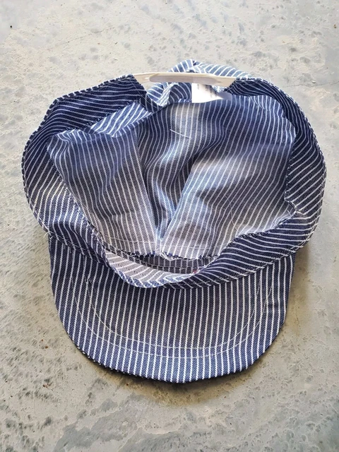 TRAIN ENGINEER HAT Cap Conductor Blue White Striped Railroad Costume ...