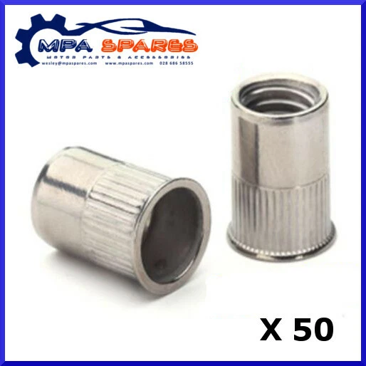PACK OF 50 RIVET NUTS GROOVED SERRATED STEEL M8 X 15.5mm INSERTS ...