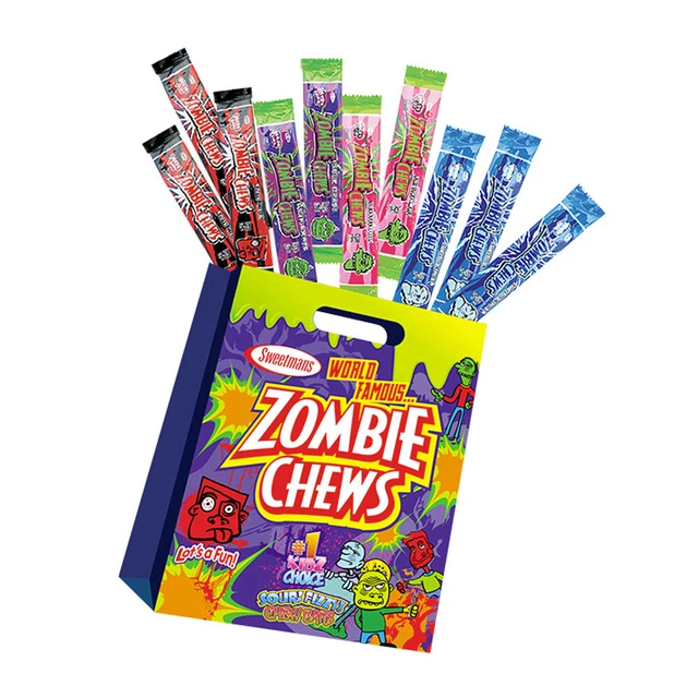 ZOMBIE CHEWS SOUR Candy Bar Confectionery Lolly Chewy Sweet Mix Flavour ...