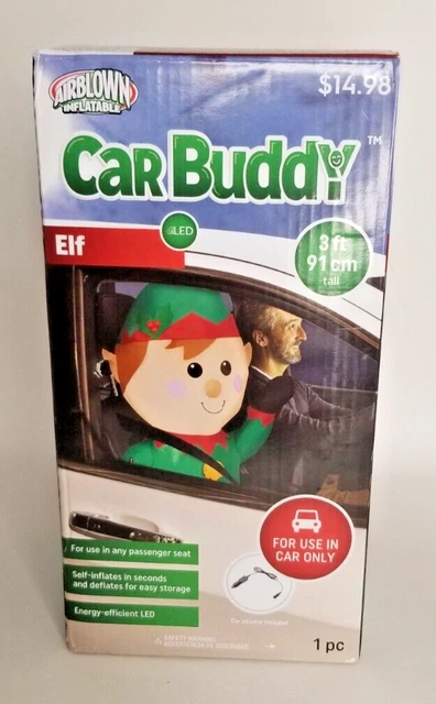 GEMMY INFLATABLE ELF Car Buddy 3 Ft. Tall Car Adapted Included LED NEW ...