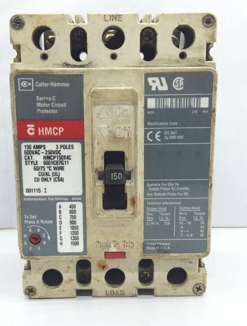 CUTLER HAMMER 3P 150A HMCP150T4C Typ HMCP Motor Kreislauf Schutz EUR ...
