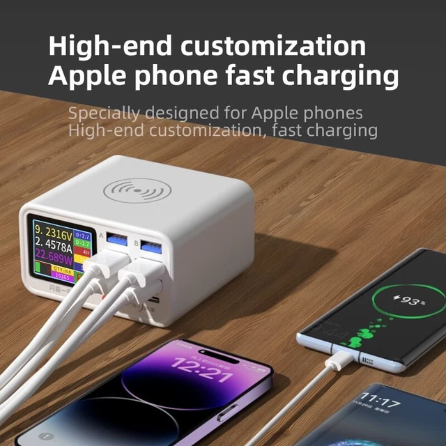 MULTI FUNCTION 8 Port USB Charger QC3.0 USB-C PD 15W Wireless Fast ...