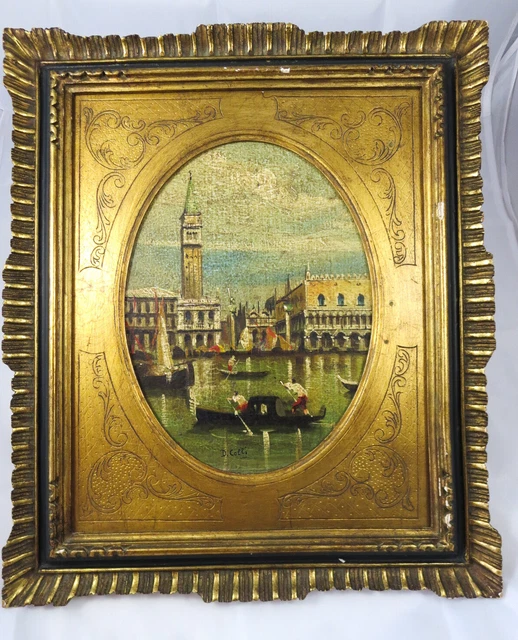 ANTIQUE ITALIAN FLORENTINE D.COLLI Oil Painting VENICE DOGE'S PALACE ...