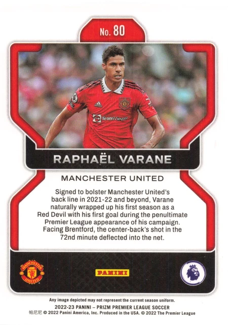RAPHAEL VARANE MANCHESTER United 80 Base 22-23 Prizm Premier League EUR ...