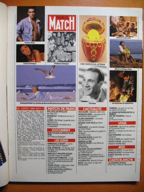 PARIS MATCH N° 1979 du 01/05/1987- Anthony Delon. V. Kaprisky. Tino par ...