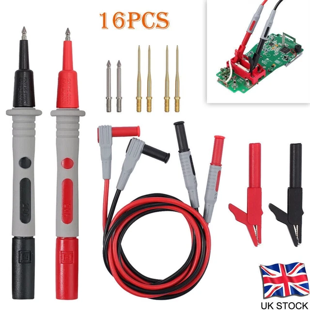 16PCS/SET MULTIMETER TEST Leads Kit Probes Crocodile Clips Spade ...