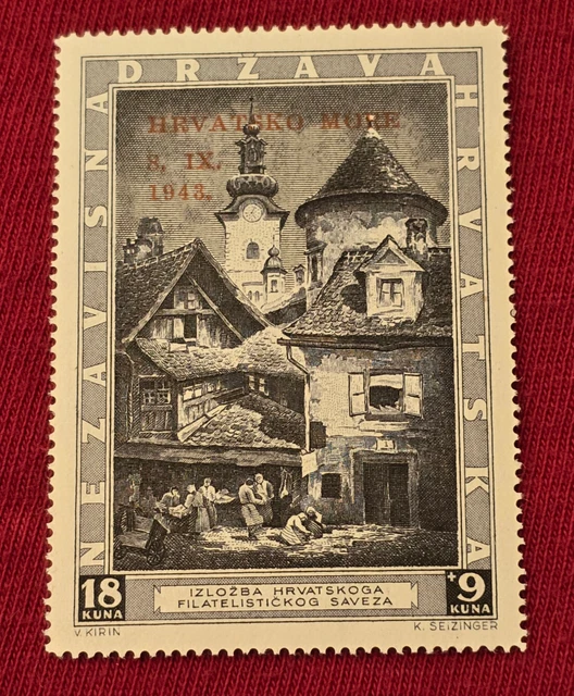 1943 WW2 WWII CROATIAN CROATIA NAZI GERMAN St Mary Church w OVERPRINT ...