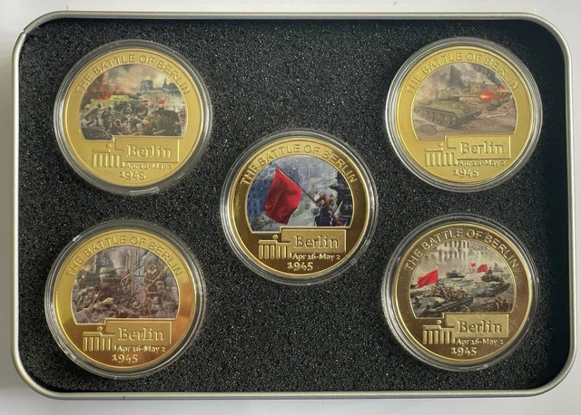 WW2 BATTLE FOR Berlin Boxed Set Of 5 Gold Plated Commemorative Coins Bu ...