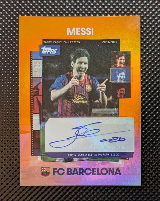 LIONEL MESSI AUTO /25 Topps FC Barcelona Focus 2023 24 Orange 2011 12 £ ...