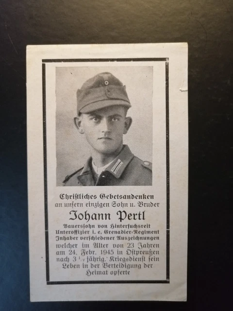 WW2 GERMAN DEATH Card Unteroffizier Grenadier East Prussia 1945 ...