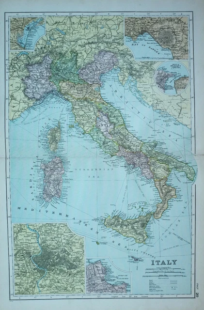 1900 MAP ITALY Rome Palermo Sicily Malta Naples Tuscany Corsica ...