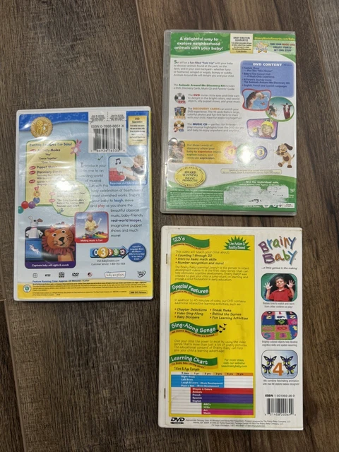 LOTTO DVD BAMBINO BABY EINSTEIN BABY BEETHOVEN Brainy Baby 123, Animals ...