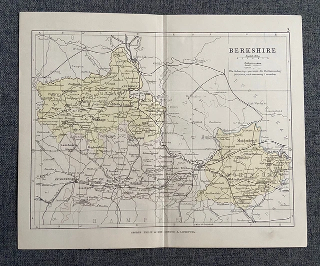 BERKSHIRE ANTIQUE COUNTY Map Railway George Philip & Son Parliamentary ...