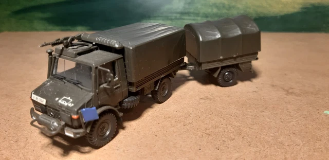 ROCO MINITANKS UNIMOG L 1300 mit 1 achs Anhänger Bundeswehr gesupert ...