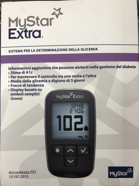 MISURATORE MYSTAR EXTRA Glucometro Monitoraggio Glicemia My Star EUR 10 ...