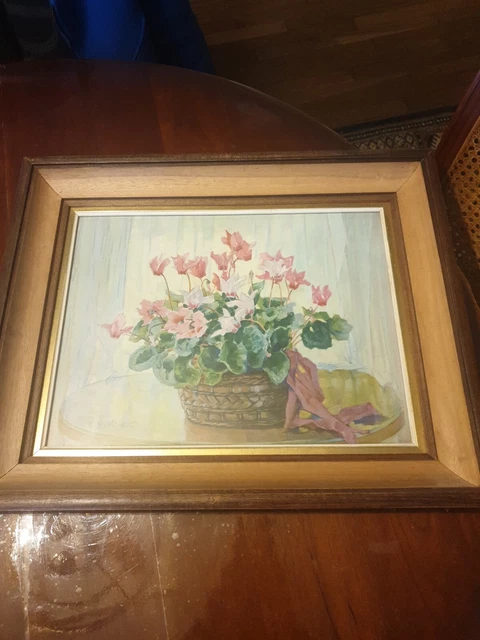 ANCIEN TABLEAU PEINTURE Aquarelle nature morte Cyclamen Signé A Gustriger EUR 35,00 - PicClick FR