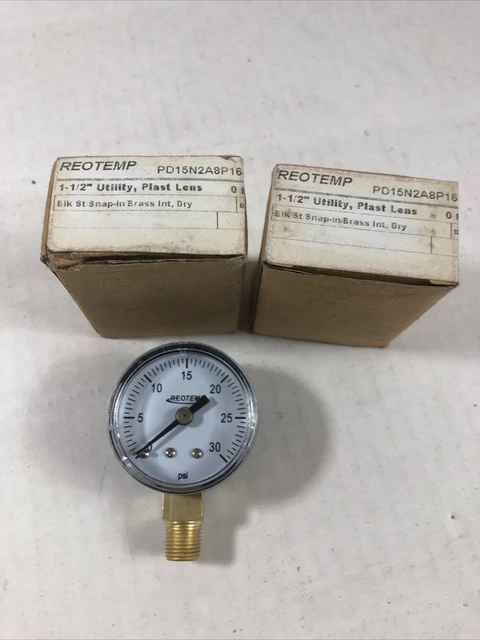 LOT OF 2 REOTEMP PD15N2A8P16 Pressure guage 1-1/2" Utility Plast Len ...