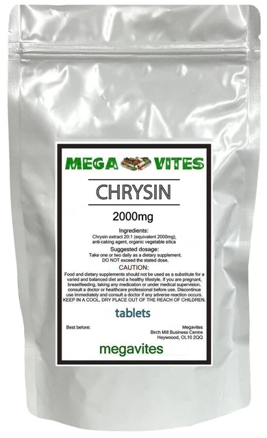 CHRYSIN TABLETS 2000MG x 60 - MUSCLE GROWTH, ANTI-INFLAMMATORY ...