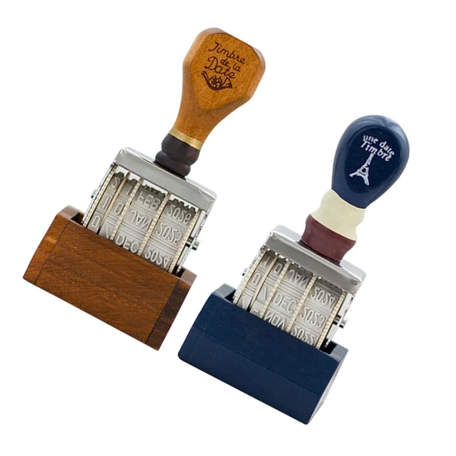 2 PCS WOODEN Date Stamp Roller Seal Stamps for Vintage Scrapbook Use ...