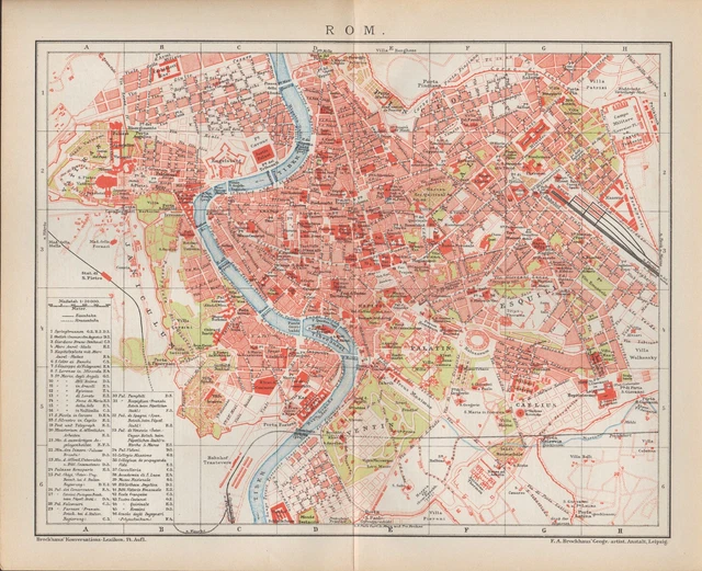 LANDKARTE CITY MAP 1895: Stadtplan: ROM. Roma Italia Italy Hauptstadt ...