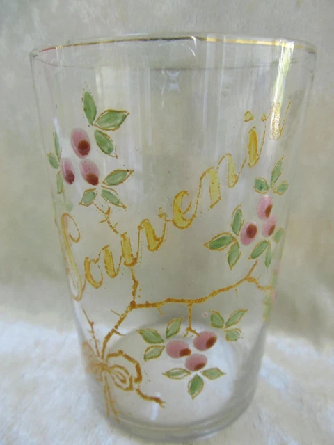 ANCIEN VERRE SOUVENIR à décor floral émaillé rose et or EUR 15,00 - PicClick FR
