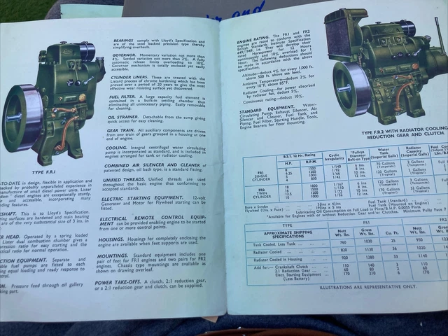 LISTER DIESEL ENGINE Range Types FR1-FR2 COLOUR FARMING BROCHURE £8.00 ...