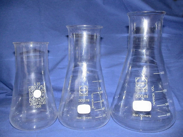 ERLENMEYER PISTON ERLENMEYER piston wide neck bulkhead Duran Jena glass ...