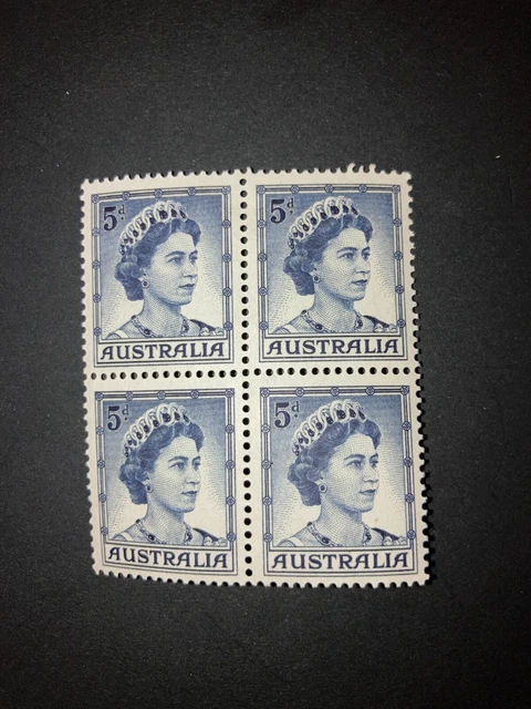 QUEEN ELIZABETH DEFINITIVES 1959-62 - 5d BLUE BLOCK OF FOUR - MNH $1.35 ...
