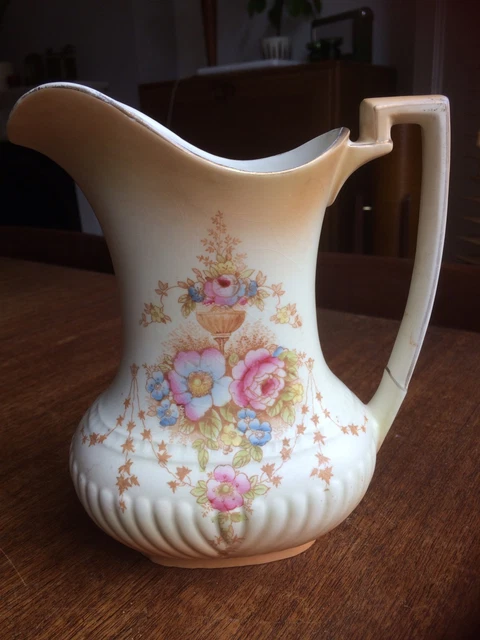 ANTIQUE DEVON WARE jug pitcher Fieldings Stoke on Trent 1915-30 Spring ...
